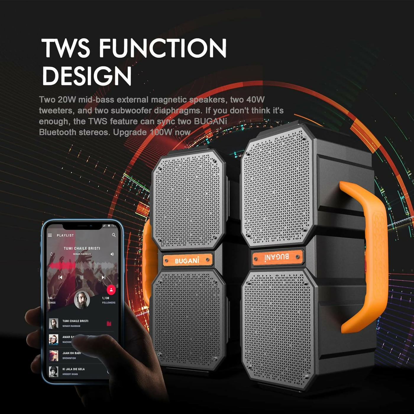 BUGANI Bluetooth Speakers, M83 50W Waterproof Wireless Portable Outdoo ...
