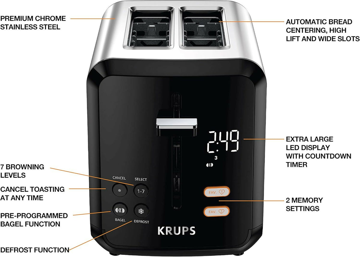 KRUPS My Memory Digital Toaster | 2-Slice Stainless Steel, LED — singclub
